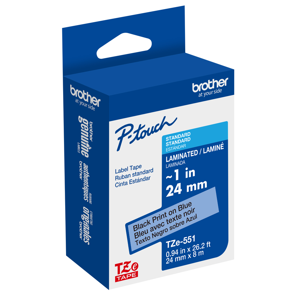 TZe-551 - 24mm Black on Blue Laminated Label Tape