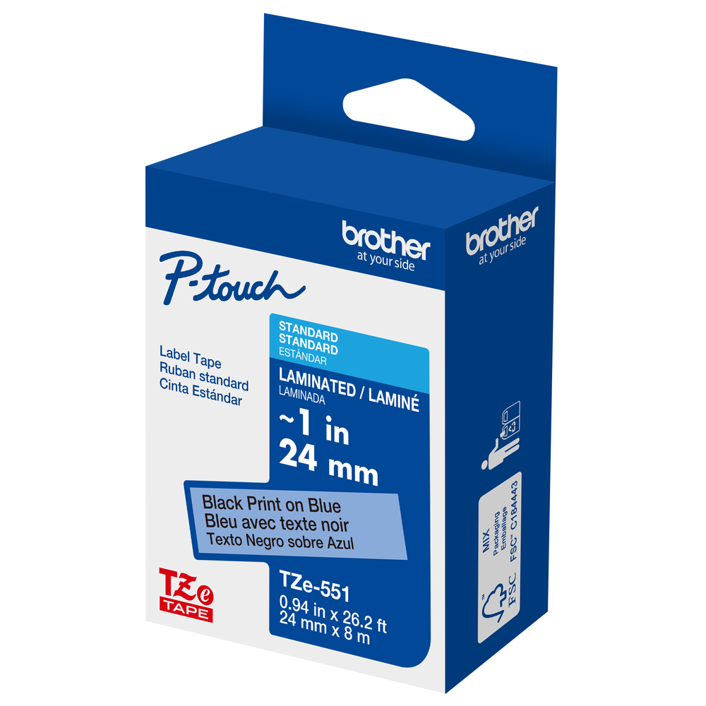 TZe-551 - 24mm Black on Blue Laminated Label Tape